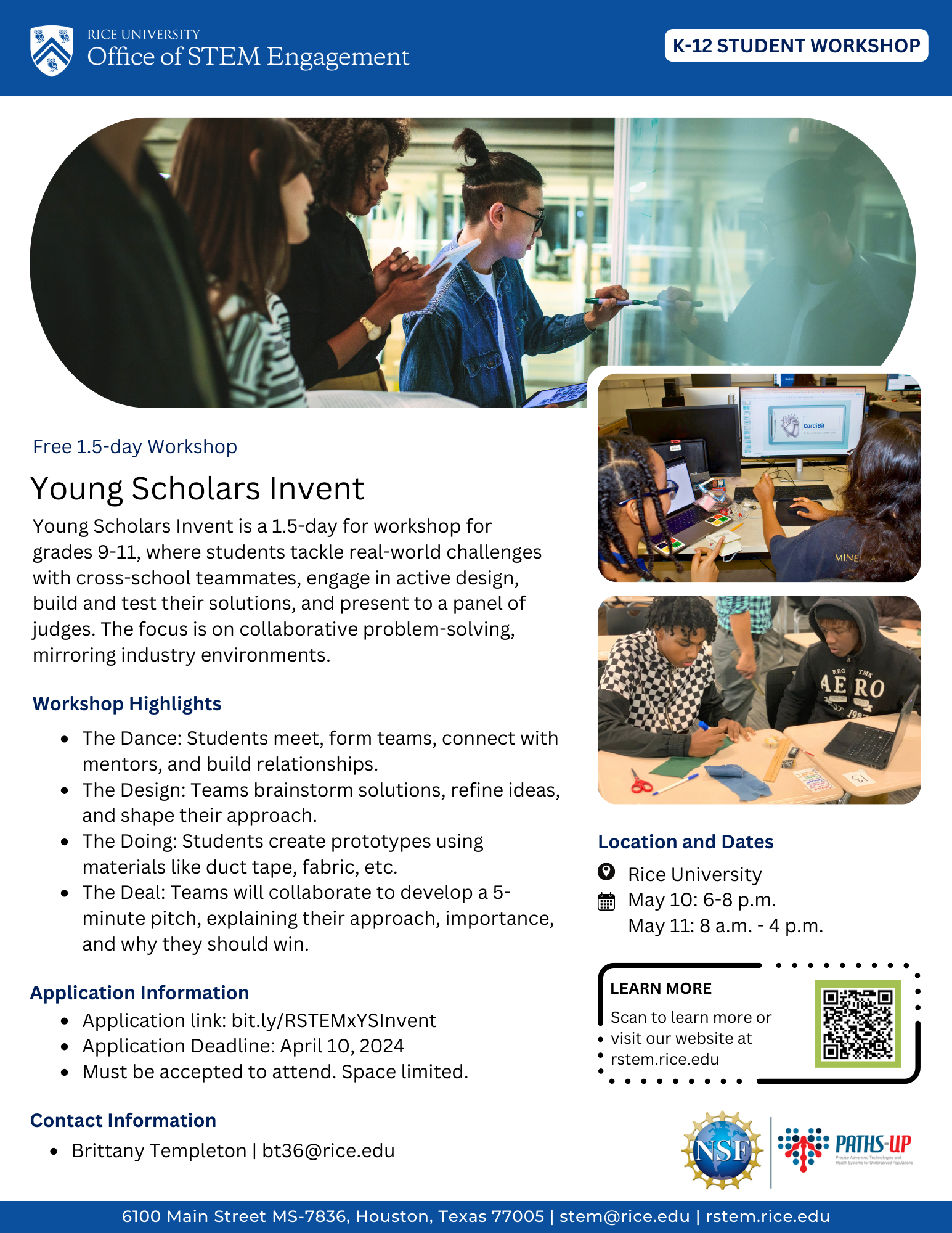 Young Scholars Invent | Office of STEM Engagement | Office of Research | Rice University